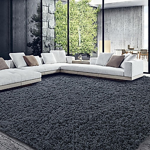 HOMBYS Fluffy Large Area Rug for Living Room 9x12 Feet, 2.4" Plush Dark Grey Carpets for Bedroom Childern Nursery Teens Room, Super Soft Shaggy Furry Rugs Machine Washable Home Decor
