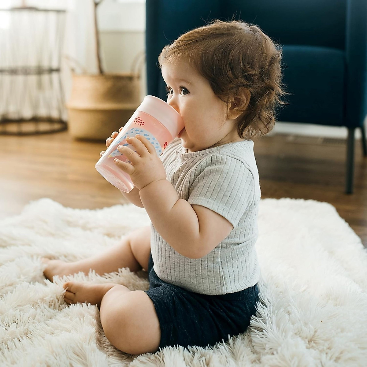 Dr. Brown's Milestones Cheers 360 Cup Spoutless Transition Cup, Travel Friendly & Leak-Free Sippy Cup, Pink Leopard – Red Lemur, 10 oz/300 mL, 2 count (1 pack)