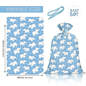 Loveinside Jumbo Large Plastic Gift Bag, Baby Boy Elephant Design Plastic Bag with Tag and Tie for Birthday, Baby Shower and Holiday - 56" x 36", 1 Pcs - Elephant Blue