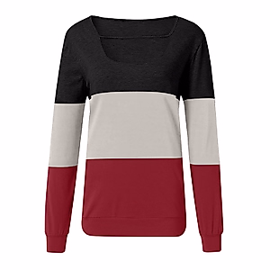 Spring and Autumn Women's Long Sleeve Color Block Stripes Contrast Color Stitching Hollow Loose T-Shirt Jacket Pullover
