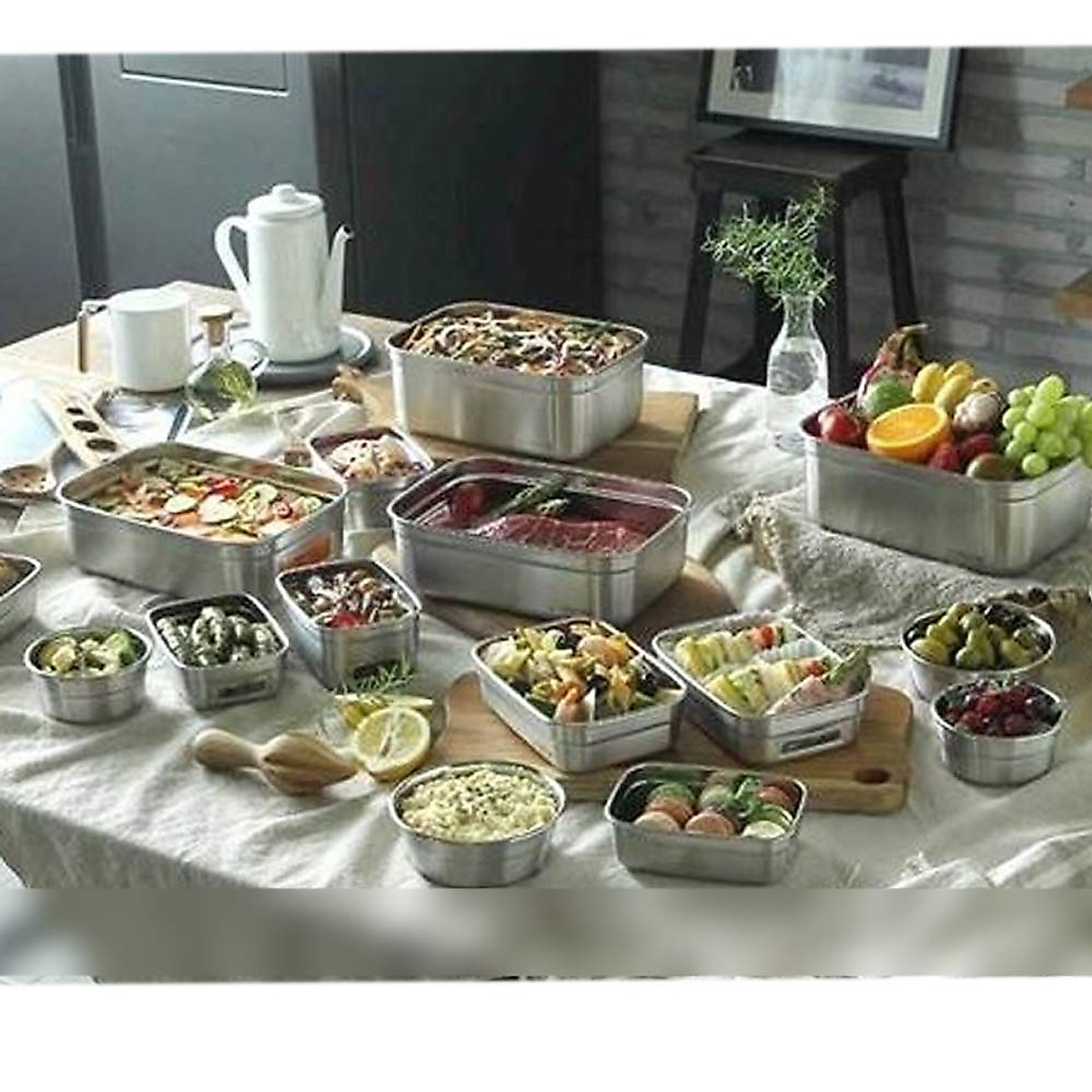 Gentle Prince all Stainless Steel 304 Storage Sealed Container Set 3P (1.0L + 1.3L + 1.7L) for Storing Kimchi through Side Dish Vegetable Made in Korea