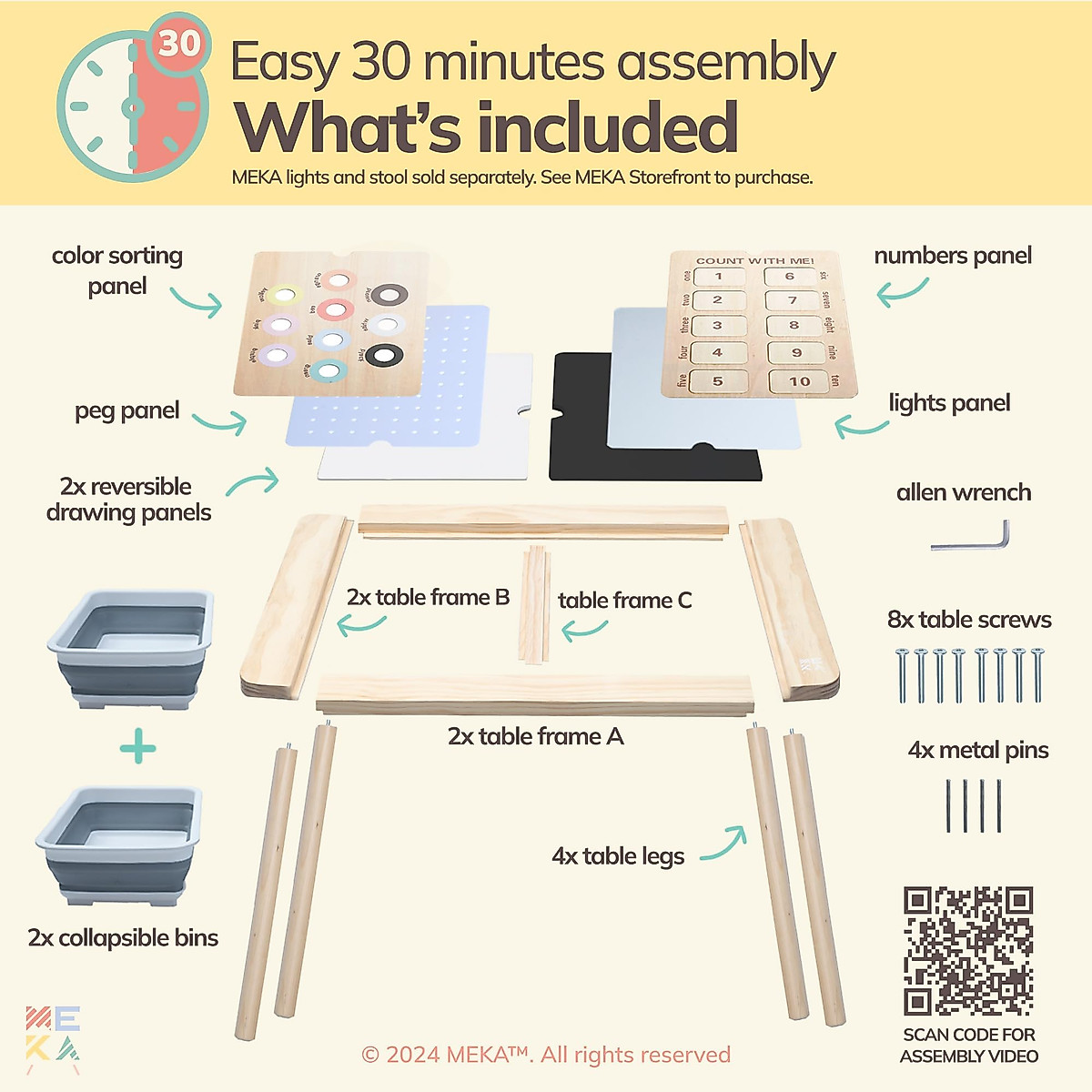 MEKA Sensory Table 6-in-1, Kids Light Table with 2 Sensory Bins 6 Play Panels, Toddler Table Kids Activity Table, Wooden Sensory Table for Toddlers Age 3-5,Multi-Use Light Table for Kids Sensory Table