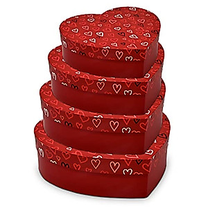 Valentine's Day Heart Shaped Gift Boxes 4 Pack Red Valentine Hearts Treat Box with Lids Valentines Nesting Cardboard Cookie Box for Gift Giving Holiday Decorative Easy Present Wrapping & Packaging
