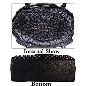 FiveloveTwo Women Skull Handbag Purse Gothic Top-handle Shoulder Bag PU Rivet Tote Satchel Black