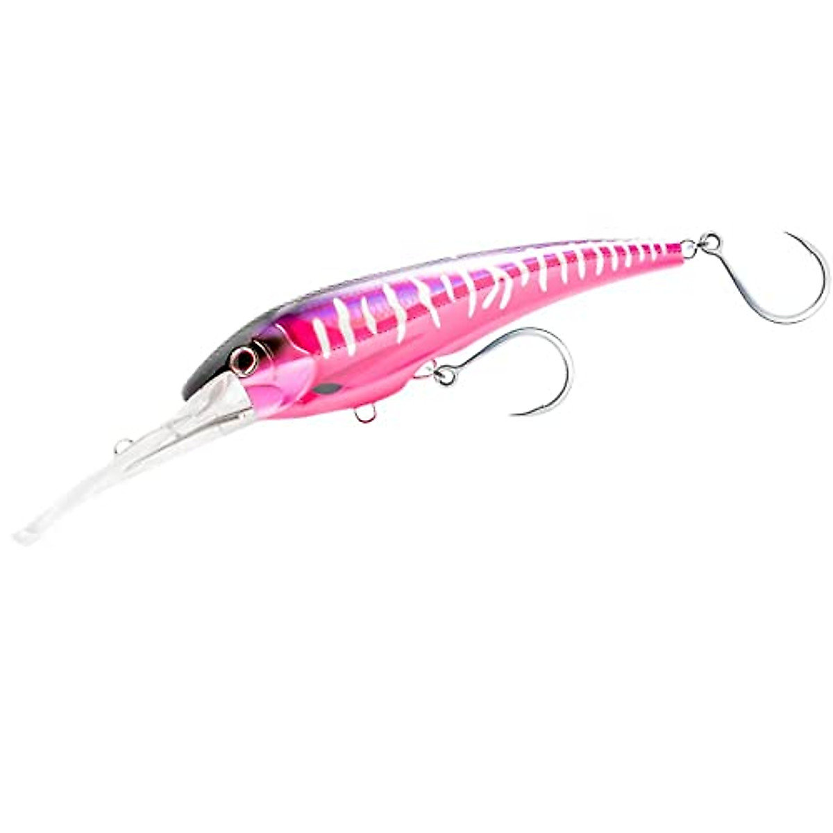 Nomad Design DTX Minnow with Patented Autotune System - Distressed Baitfish Swimming, Hydrospeed Belly Eyelet for Faster Trolling, BKK Diablo 5X Singles 3/0 Hooks, 125 FLT 5, 20ft, Hot Pink Mackerel