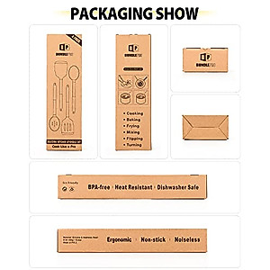 Pack of 4 Silicone Cooking Utensils Set, Non Stick Large Solid Spatulas, Heat Resistant Black Slotted Spoons, Ideal BPA Free Kitchen Turners for Frying, Mixing,Serving,Draining,Turning,Stirring