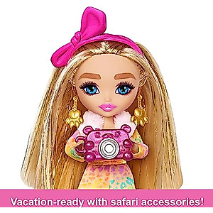 Barbie Extra Minis Travel Doll with Safari Fashion, Barbie Extra Fly Small Doll, Animal-Print Outfit with Accessories