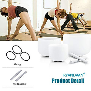 RYAN DVAN 6-10 Inch Set of 3 Frosted Quartz Crystal Singing Bowl Chakra Set with Free Carrying Case
