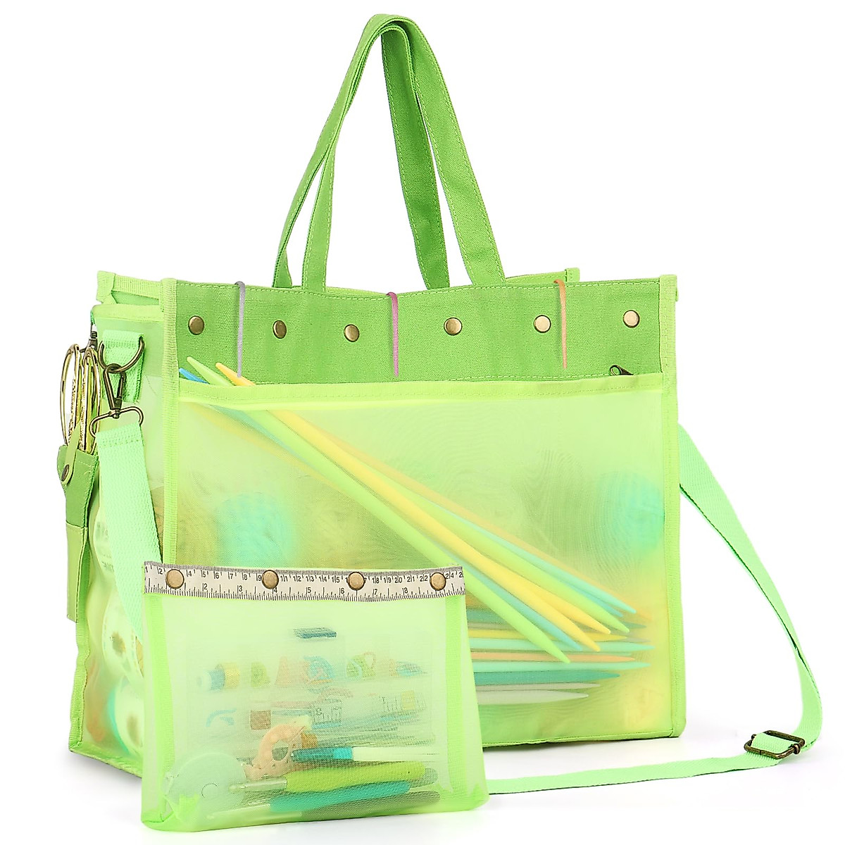 Coopay Crochet Bag for Storage of Yarn, Lightweight Mesh Yarn Bag with Case & Detachable Shoulder Strap, Portable Knitting Organizer Bag For All Knitting Crochet Supplies, Ideal Crochet Gift, Green