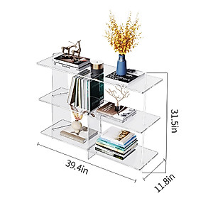 solaround Acrylic Bookshelf, Small 3 Tier Bookcase for Small Spaces,Acrylic Console Table, Hallway Entry Table for Living Room (Clear, 39.4'' x 11.8'' x 31.5'')