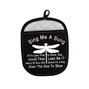 LEVLO Dragonfly Fans Gifts Skye Boat Song Oven Mitts Sing Me A Song of A Lass That is Gone Pot Holders Dragonfly Theme Song Gifts (Sing Me A Song)