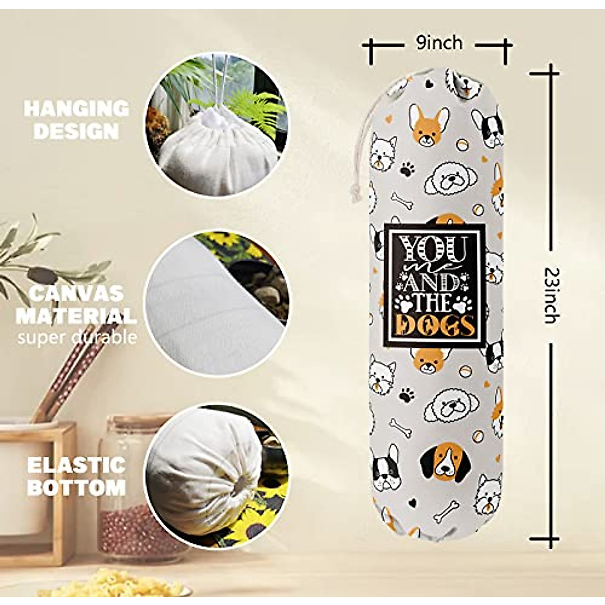 Funny You Me & The Dogs, Grocery Bags Holder Organizer For Shopping Bags, Wall Mount Plastic Bags Storage Container Dispensers, Gift For The Preferred Family And Friends