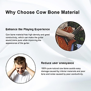 SAPHUE 6 String Acoustic Guitar White Bone Bridge Saddle and Nut & 6 Guitar Bridge Pins Made of Real Bone whith 1 Guitar Pins Puller, for Acoustic Folk Guitar