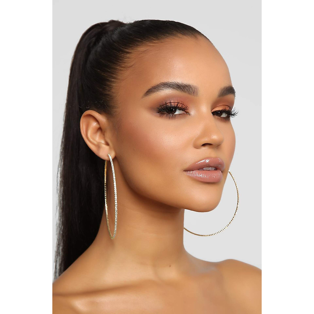 NLCAC 14K Gold Plated Big Hoop Earrings-3 Pairs Gold Hoops Crystal Rhinestone Hoop Earrings Set 50mm 60mm 70mm (Gold)