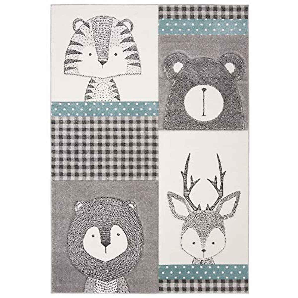 SAFAVIEH Carousel Kids Collection 5'3" x 7'6" Grey/Ivory CRK188B Animal Nursery Playroom Area Rug