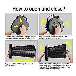 Hesanzol Square Telescopic Stool Portable Retractable Folding Stool Lightweight and More Sturdy Collapsible Stool for Adults Indoor Outdoor Load Capacity 500lbs (Square-Black)