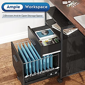 DEVAISE 2 Drawer File Cabinet, Mobile Printer Stand with Open Storage Shelf, Wood Filing Cabinet fits A4 or Letter Size for Home Office, Black
