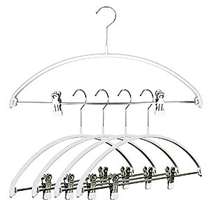 Mawa by Reston Lloyd European Non-Slip Metal Clothing Hanger, Smooth Shoulder Support & Adjustable Pant Clips, Set of 5, White