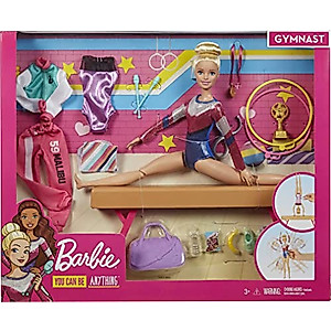 Barbie Gymnastics Playset with Doll and 15+ Accessories, Twirling Gymnast Toy with Balance Beam, Blonde Doll