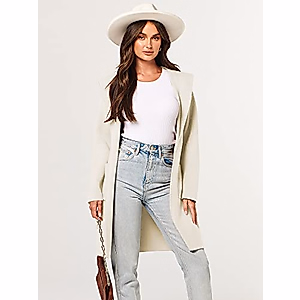 ANRABESS Cardigan for Women Open Front Long Sleeve Oversized Hooded Sweater Coat 2023 Fall and Winter Fashion Wool Coatigan Jackets Casual Knitted Clothes Outwear 957mibai-S White