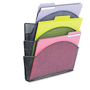 Safco Products Onyx Magnetic Triple File Pocket – 4 Heavy-Duty Magnets for Metal/Fabric Surfaces – Commercial-Grade Steel Mesh Design - Durable Powder Coat Finish – 13"L x 4.25"W x 13.5"H