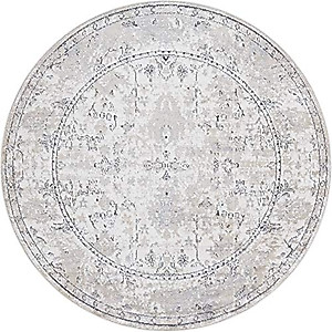 Unique Loom Portland Collection Area Rug - Central (5' 3" Round, Ivory/ Gray)