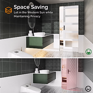 VINGLI 36in x 84in Glass Barn Door with 6.6ft Sliding Barn Door Hardware Kit &Handles, Pre-Drilled Holes Easy Assembly Solid Wood Slab White Sliding Door (Double 18"x84" Doors + 6.6' Track Kit)