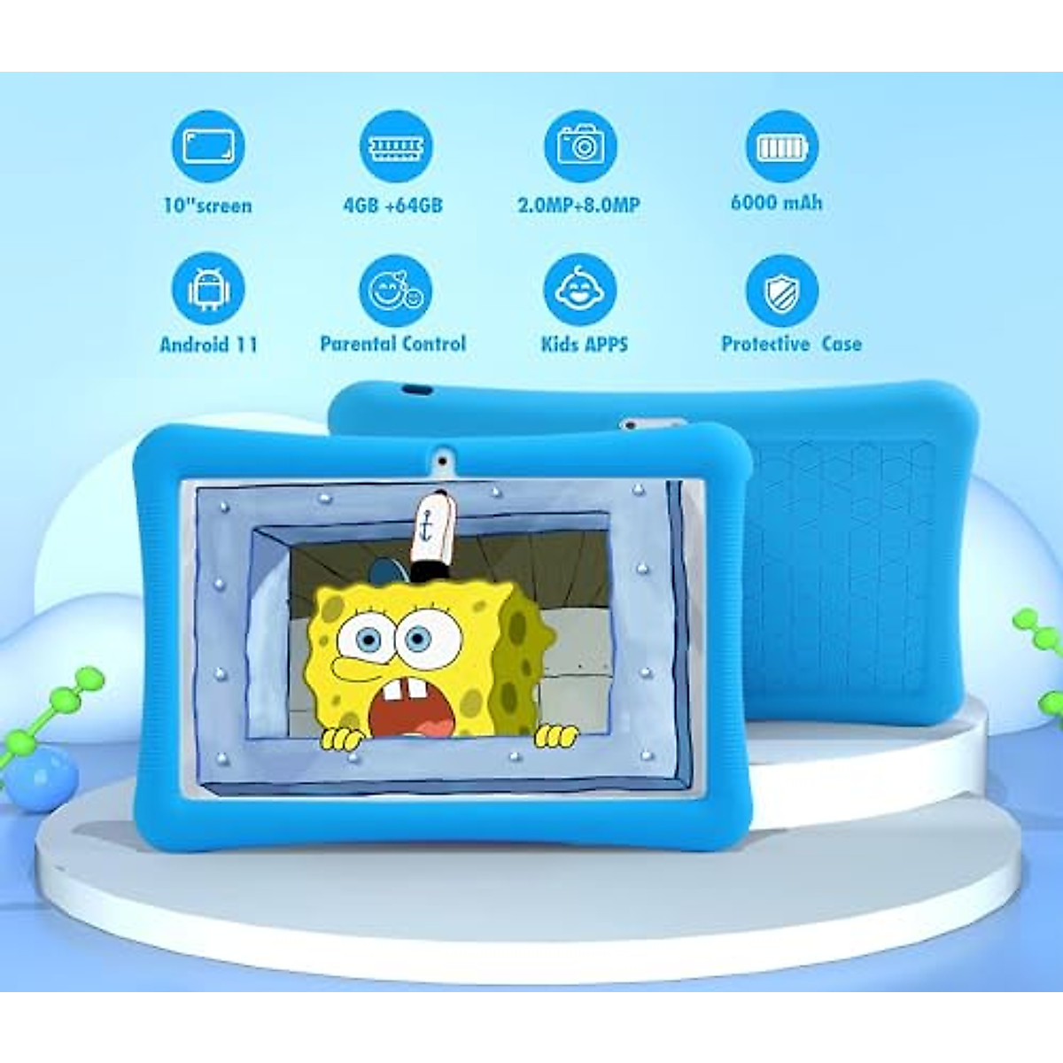 niuniutab Kids Tablet, 10 inch Android for Kids, 4GB RAM 64GB ROM, 1280x800 IPS HD Touchscreen, Tablet with Parental Control, Kid Software Pre-Installed, WiFi, Bluetooth,(Blue)...…