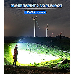 NJ FOREVER Rechargeable Flashlight High Lumens, 150000 Lumens Super Bright LED Flash Light, 5 Light Modes, IPX6 Waterproof Powerful Handheld Flashlight for Camping Hiking Outdoor