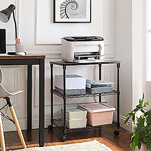 SONGMICS Printer Stand, 3-Tier Metal Printer Cart with Wheels, Printer Table with 2 Height-Adjustable Storage Shelves, for Home Office, 22 x 18.1 x 26.8 Inches, Black ULGR32BK