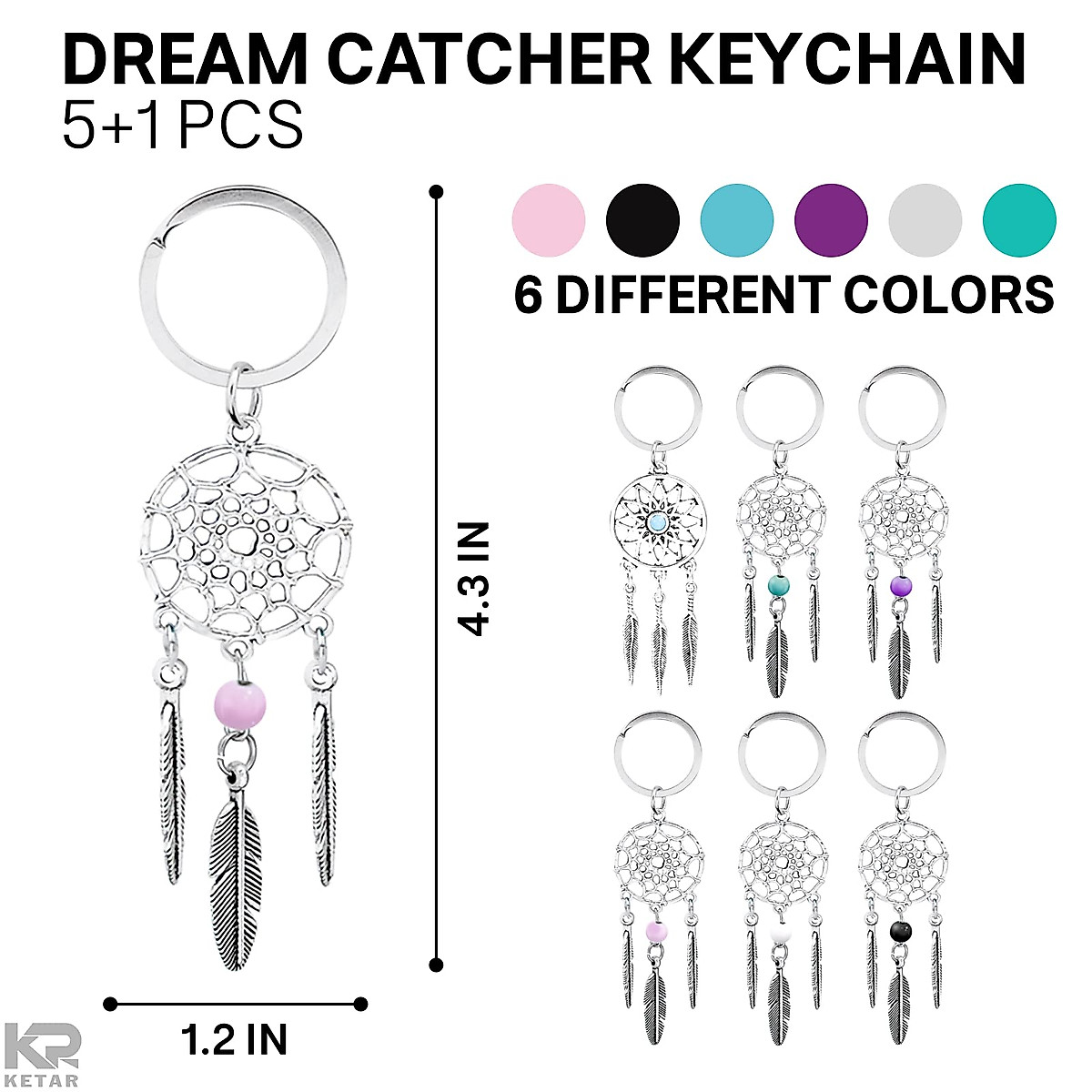 Moon Dream Catcher Kit for Adults - 6Pcs Cute Macrame Dream Catcher Keychain Silver for Bag Home Car Dream Catcher Supplies - Large Dream Catcher Metal Rings - Mini Dream Catcher with Peacock Feathers