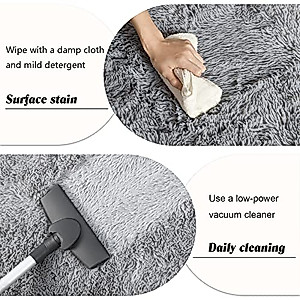 Rtizon Soft Shag Runner Rug for Bedroom, 2x6 Feet Fluffy Rugs with Non-Slip Bottom for Hallway Bedside Living Room Dorm, Furry Area Rug for Indoor Home Decor, Grey