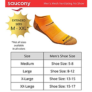 Saucony Men's RunDry Mesh Ventilating Comfort Fit Performance No-Show Socks, Available in M-XXL (6, 12, 18, Yellow Orange Charcoal Assortment (6 Pairs), X-Large