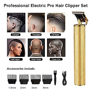 Professional Hair Trimmer, Zero Gapped T-Blade Close Cutting Hair Clippers for Men Rechargeable Cordless Trimmers for Haircut Beard Shaver Barbershop (4 Combs, Gold)