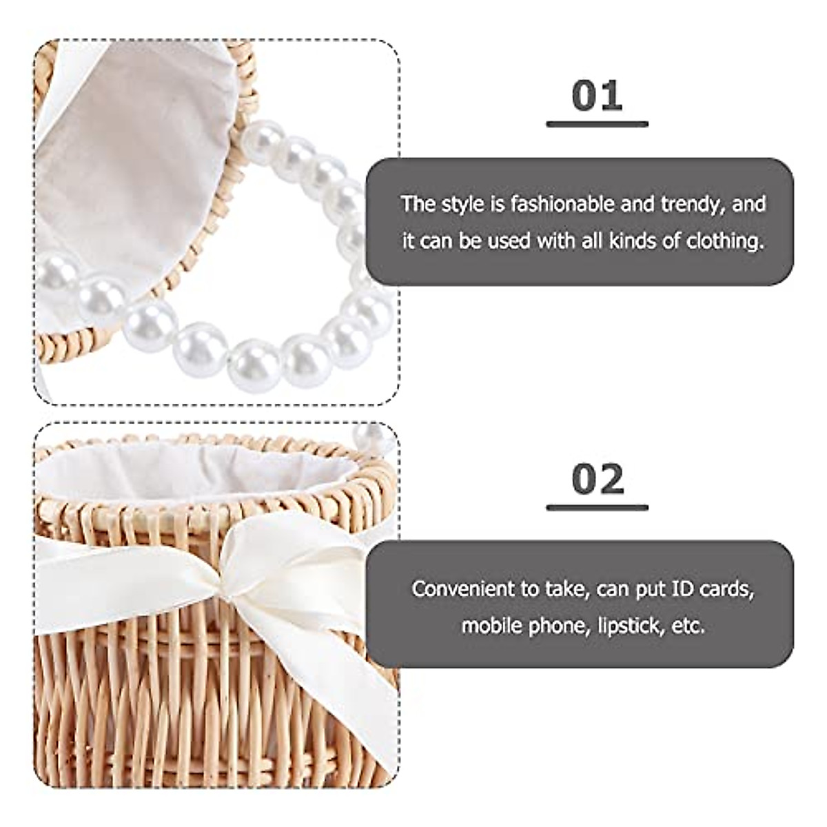 IMIKEYA Wicker Storage Basket Rattan Handbags Straw Flower Girl Basket Rustic Wedding Ring Bearer with Pearl Handle Summer Beach Tote Bag for Summer Photo Prop Wicker Hamper