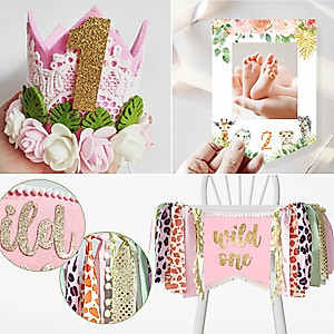 YSHMFEUX Wild One Birthday Decorations Party Supplies for Girl, 1st Birthday Girl Decorations, Jungle Animal 1st Birthday Party Supplies, First Birthday Decorations for Girls