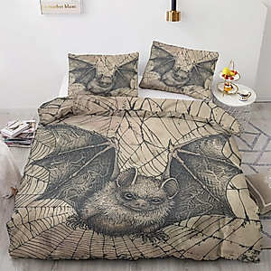 AopGlyvyr Horror Bat Duvet Cover California King Size, Spider Web Comforter Cover, Halloween Bedding Set, Breathable Duvet Cover with Zipper Closure, 3 Pieces, 1 Duvet Cover and 2 Pillowcase