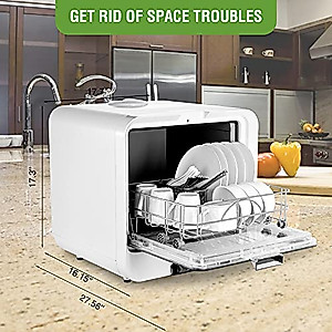 Portable Countertop Dishwasher, Compact Dishwasher with 4 Washing Programs and Air-Dry Function,7.8L 360°Fully Automatic Dishwashers for Small Apartment, Dorms, RVs