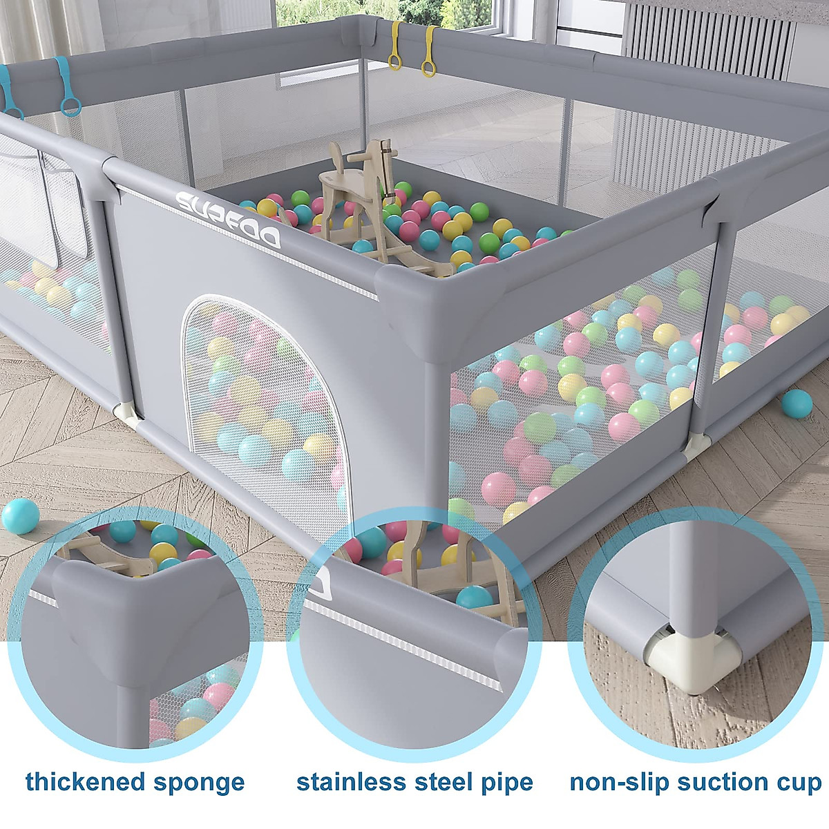 SUPFOO Extra Large Baby Playpen 71"x59"x27",Playpen for Babies and Toddlers Thickened Sponges Ensure Safety,Play Yard for Baby with Storage Bag & Anti-Slip Base,Sturdy Safety Kids Activity Center