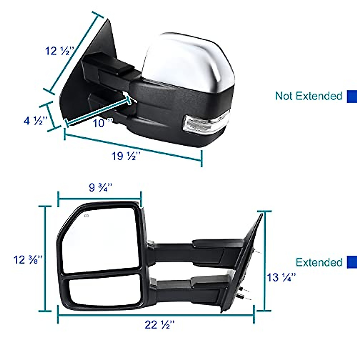 Spec-D Tuning Chrome Power Heated Telescoping Tow Mirrors LED Signal Compatible with Ford F150 2007-2014