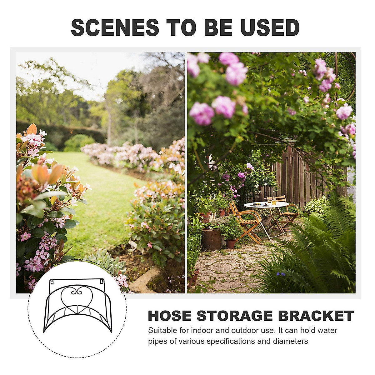 DOITOOL Hose Wrought Iron Frame Wall Hose Holder Iron Garden Hose Holder Hose Hanger Wall Hose Hook Garden Water Hose Holder Garden Hose Stand Water Hose Storage Hanger Soft Hose Work car