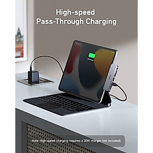 Anker USB C Hub for iPad (Gray), 541 USB-C Hub (6-in-1), with 4K HDMI Port, Multi-Function USB C Port Powerline III USB C to USB C Charger Cable 100W 6ft 2.0