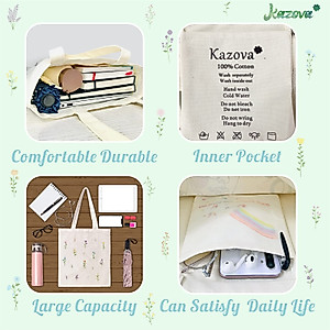 Kazova Floral Cotton Canvas Tote Bag Minimalist Bouquet Aesthetic Tote Bag Reusable Canvas Shopping Wildflower Botanical Flower Tote Bag gift for her