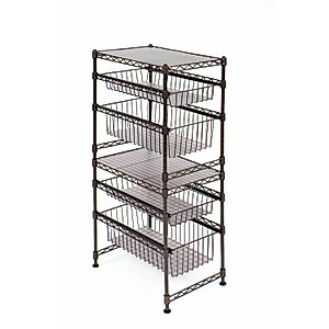 Seville Classics Stackable 3-Tier Sliding Double Basket Cabinet Organizer with Bonus Liners, 11.5" W x 17.5" D x 18.5" H, Satin Bronze