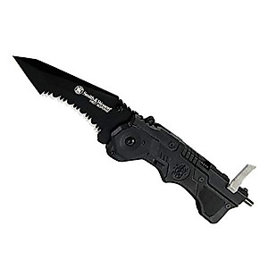Smith & Wesson 1st Response SW911B 8.2in High Carbon S.S. Assisted Opening Knife with 3.4in Serrated Tanto Blade and Nylon Handle for Outdoor, Tactical, Survival and EDC