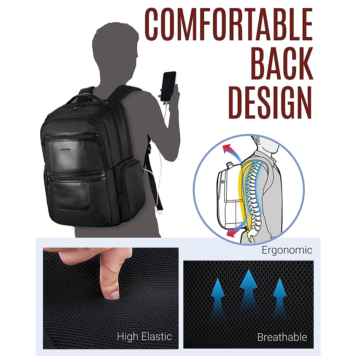 LIGHT FLIGHT Work Backpack Men, 17.3 Inch Business Smart Backpack, Water Resistant Laptop Backpack with USB Charging hole, Black