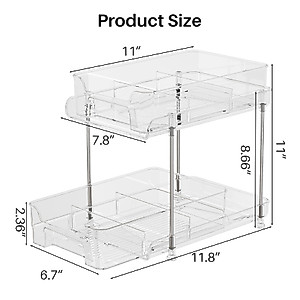 2 Packs 2-Tier Bathroom Counter Organizer, Pull-Out Skincare Perfume Make up Organizers for Vanity Countertop Tray with 4 Removable Dividers, Transparent Bathroom Organizers and Storage for Cabinet