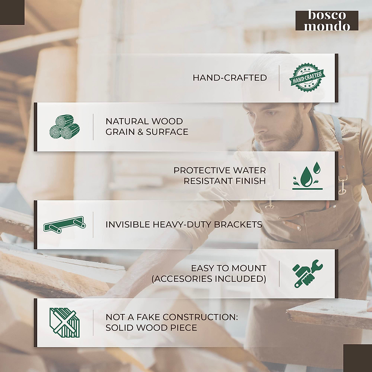 BoscoMondo Solid Wood Fireplace Mantel Shelf, Floating Mantle for Living Room, Farmhouse Rustic Wood Mantel, 60" Long- 7INCH Deep, 3INCH Thick, Easy Wall Mount with Heavy-Duty Metal Bracket