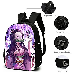 Konbeases Anime Demon Slayer Backpack 3 PCS Set, 3D Print Bookbag, Schoolbag for Teen Girls Boys Fans-Nezuko E