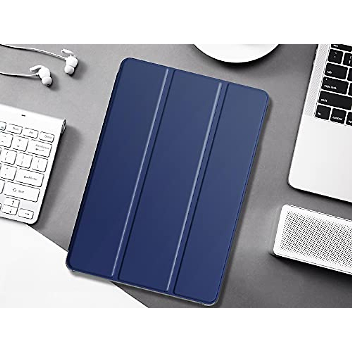 MoKo Case Fits All-New Kindle Fire HD 10 & 10 Plus Tablet (11th Generation, 2021 Release) 10.1" - Slim PU Leather Trifold Stand Cover Frosted Hard Back Shell with Auto Wake/Sleep, Indigo